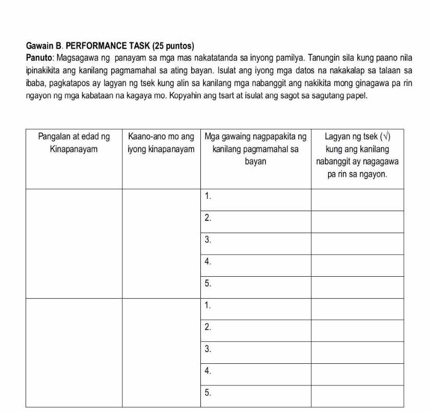 Gawain B PERFORMANCE TASK (25 puntos) Panuto | StudyX