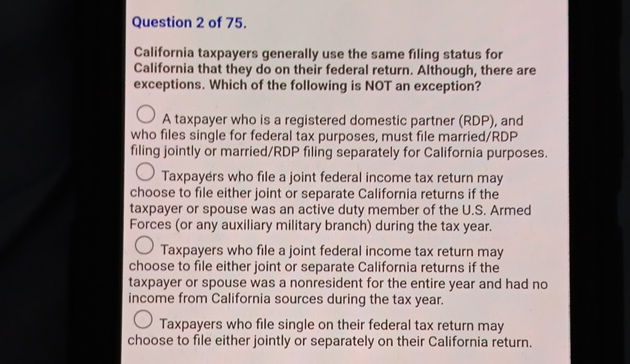 Question 2 of 75 California taxpayers | StudyX