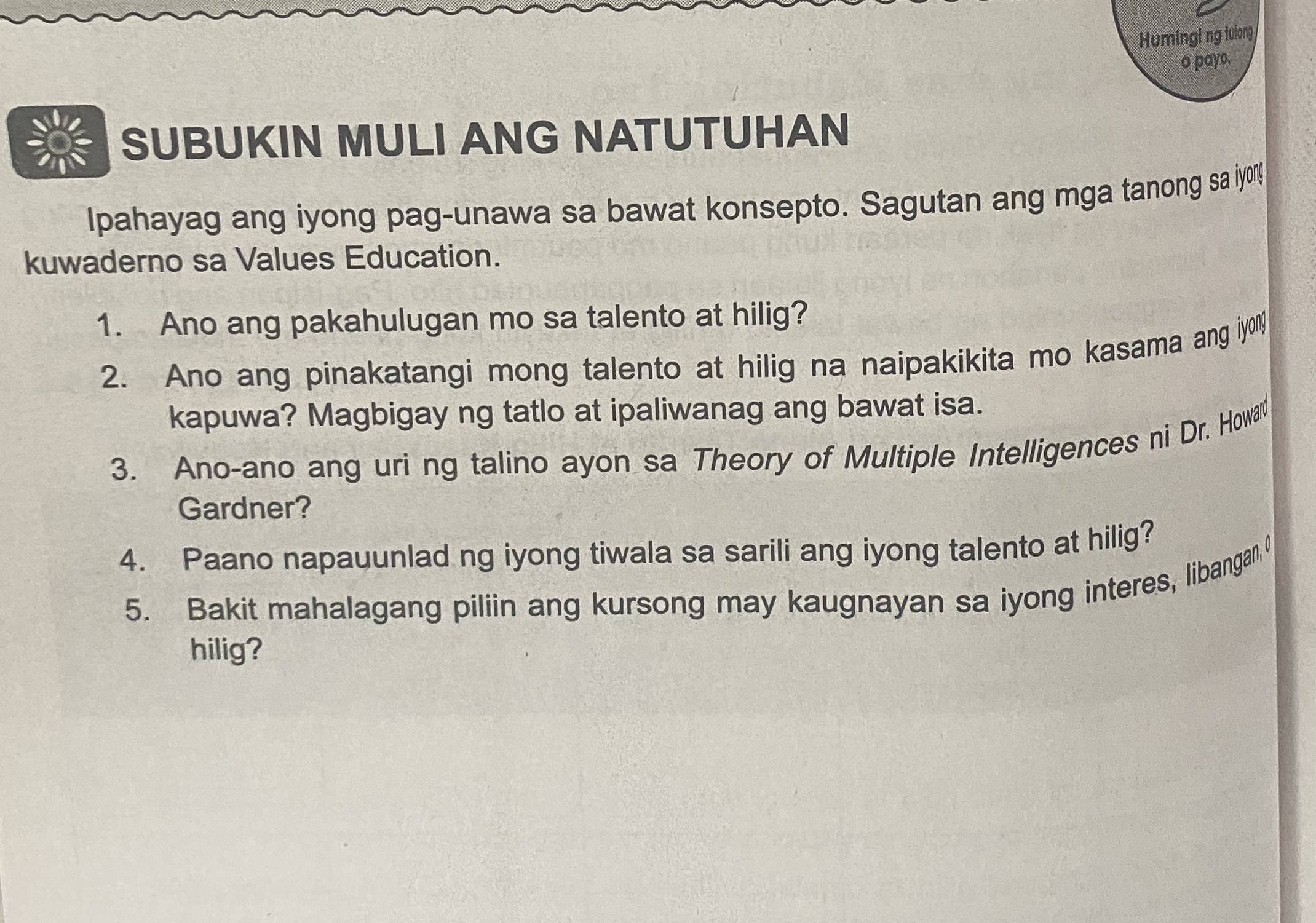 SUBUKIN MULI ANG NATUTUHAN Ipahayag ang | StudyX