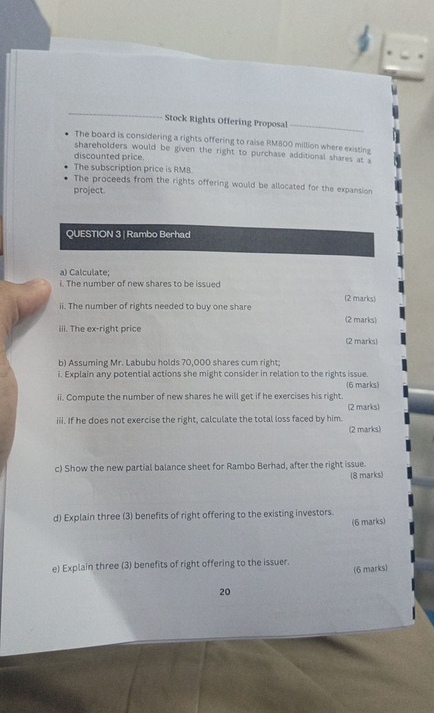 Stock Rights Offering Proposal The board is | StudyX