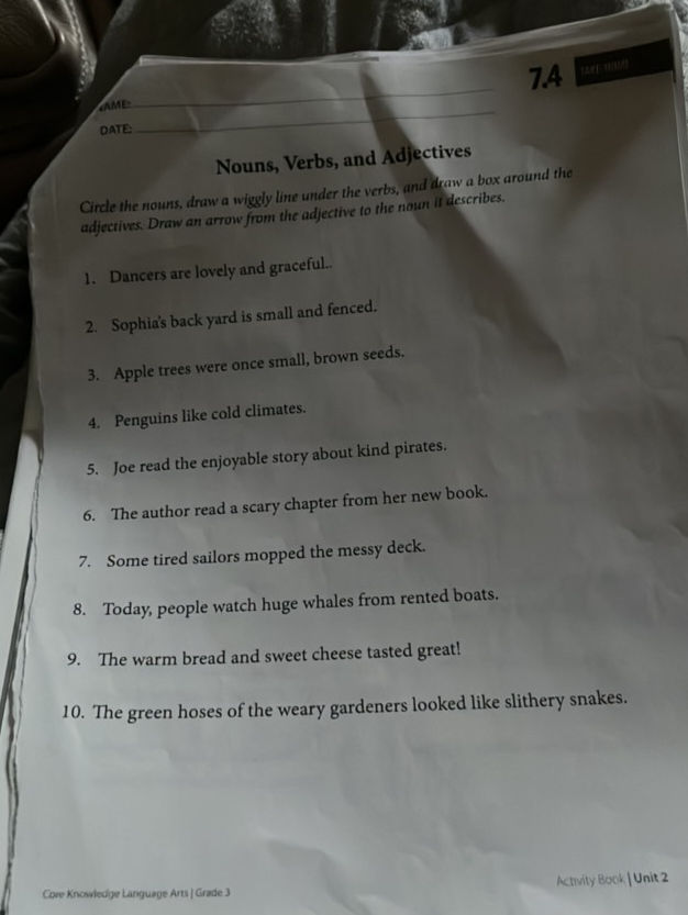 Circle the nouns draw a wiggly line under | StudyX