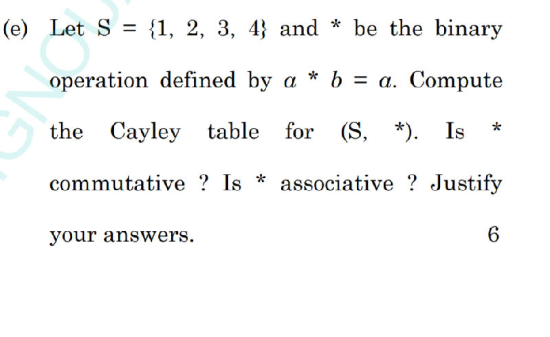 (e) Let S = 1 2 3 4 and be the binary | StudyX