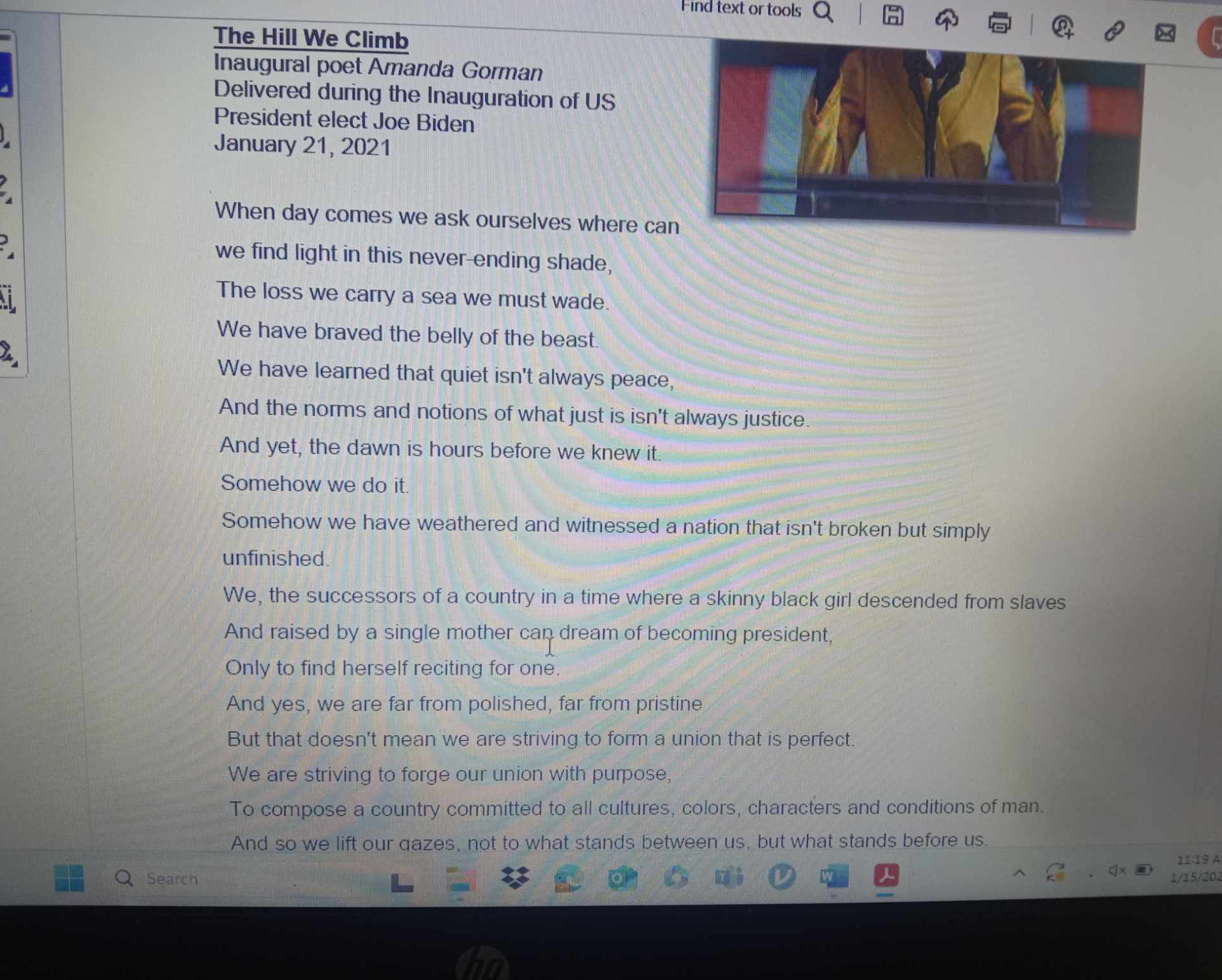 The Hill We Climb Inaugural poet Amanda | StudyX