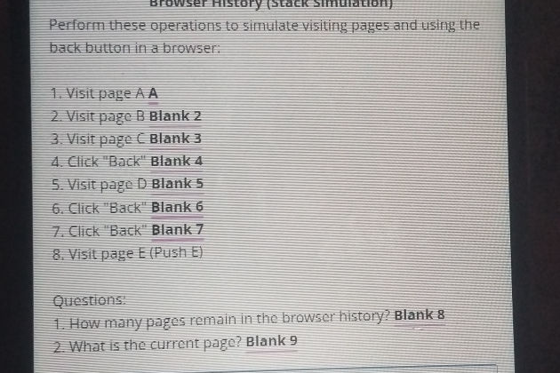 Browser History (Stack Simulation) Perform | StudyX