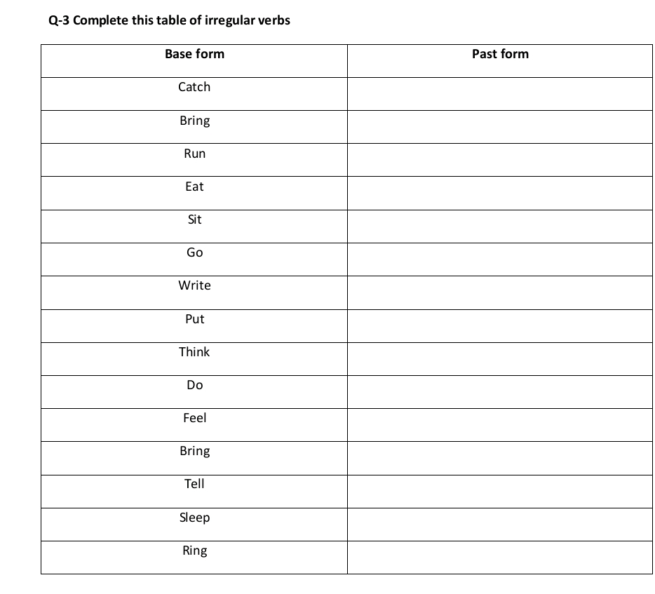 Q-3 Complete this table of irregular verbs | StudyX