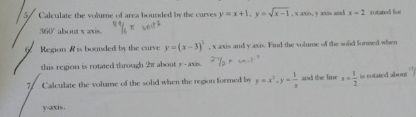 5/ Calculate the volume of area bounded by | StudyX