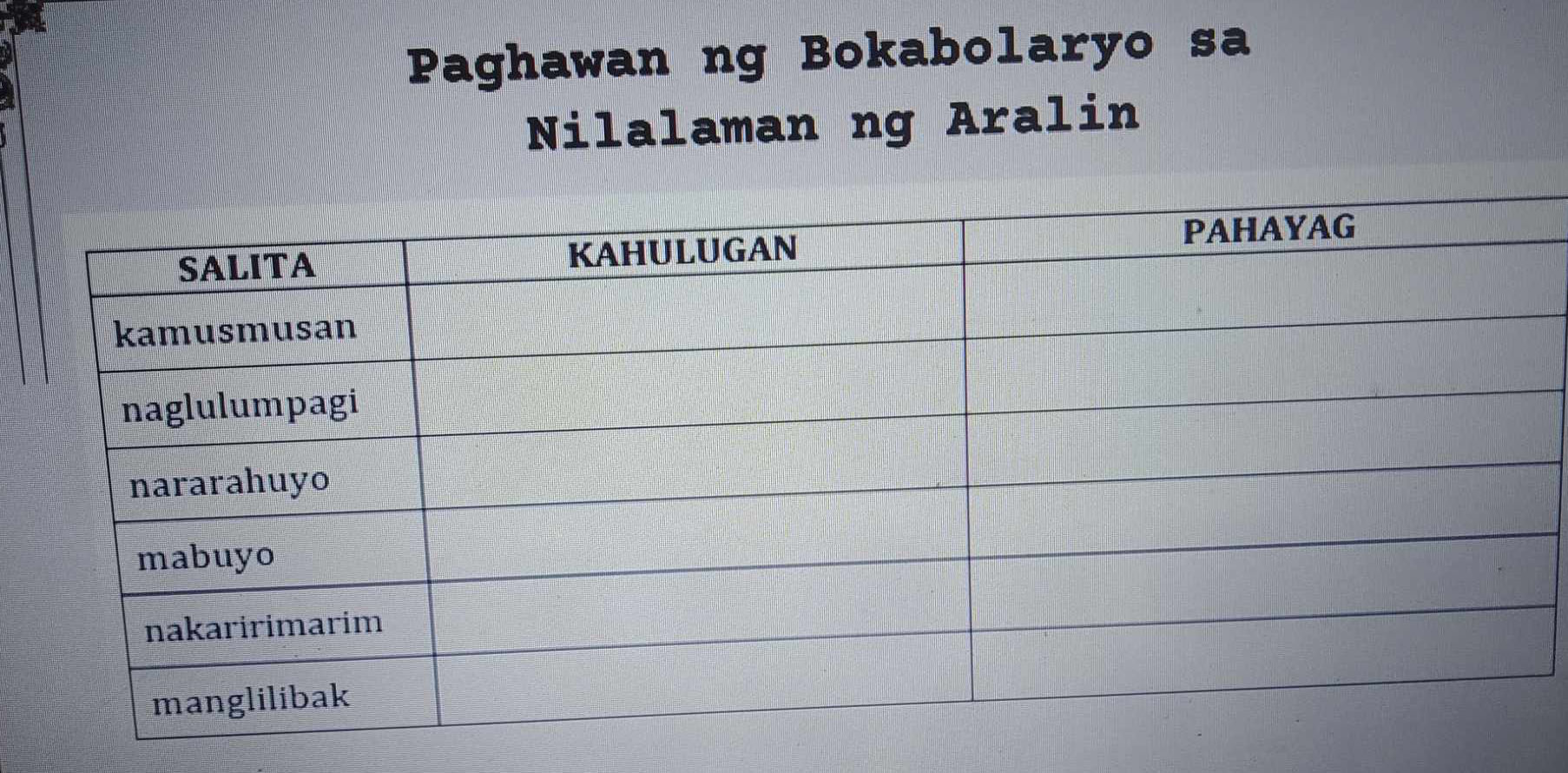 Paghawan ng Bokabolaryo sa Nilalaman ng | StudyX