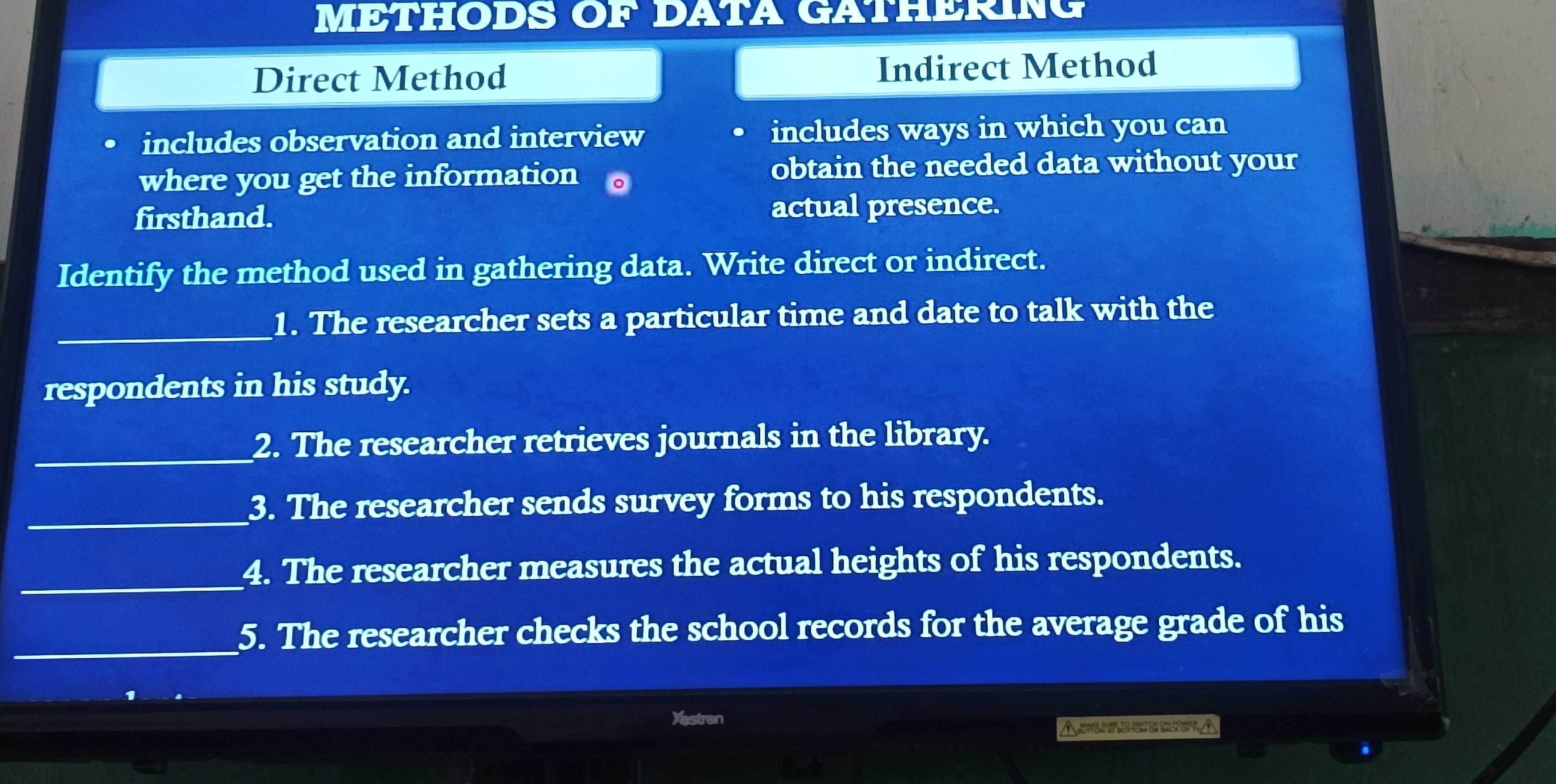 METHODS OF DATA GATHERING Direct Method | StudyX