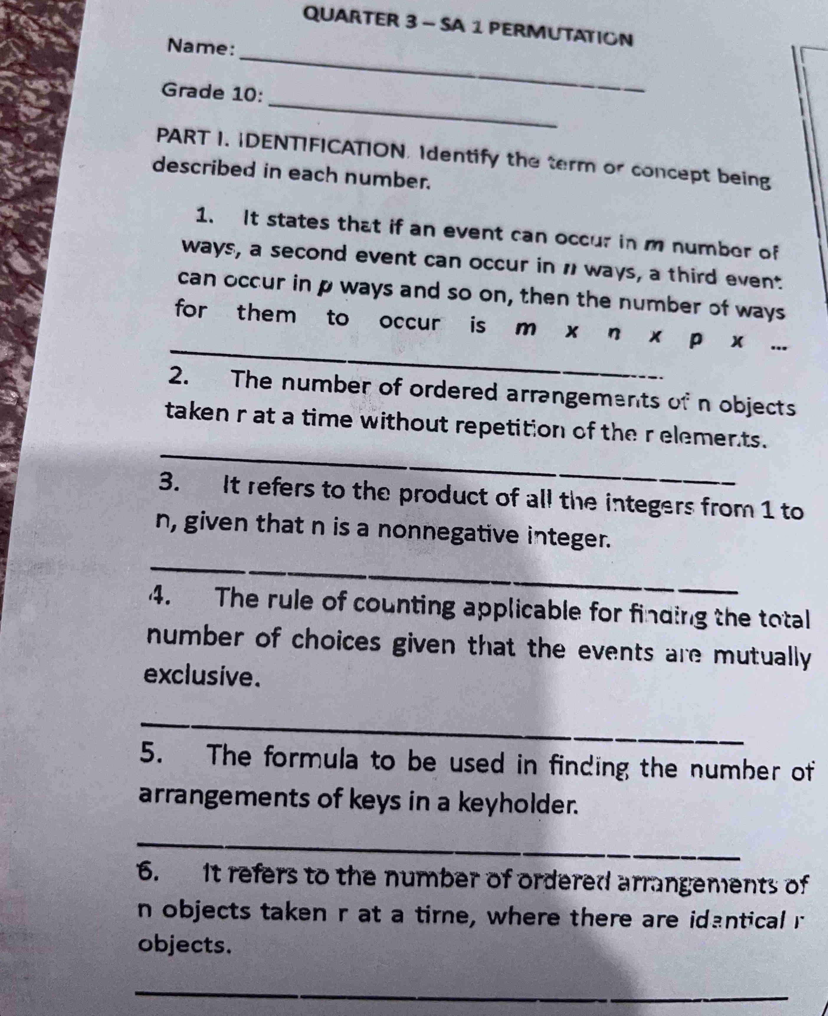 PART 1 IDENTIFICATION Identify the term or | StudyX