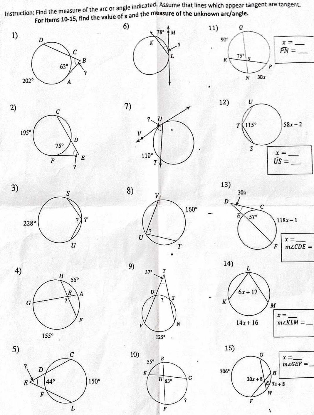 Instruction Find the measure of the arc or | StudyX
