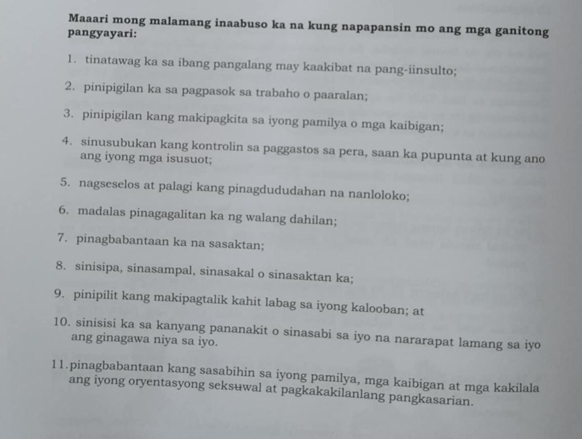 Maaari mong malamang inaabuso ka na kung | StudyX