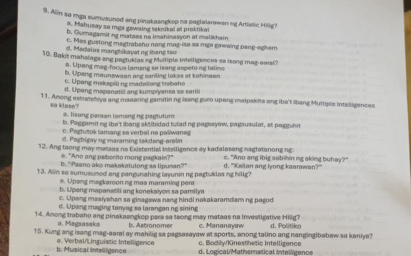 9 Alin sa mga sumusunod ang pinakaangkop na | StudyX