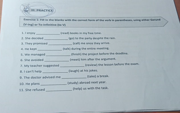 Exercise 1 Fill in the blanks with the | StudyX