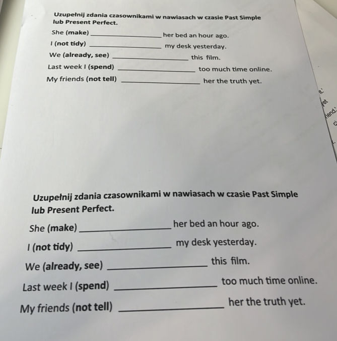 Uzupenij zdania czasownikami w nawiasach w | StudyX