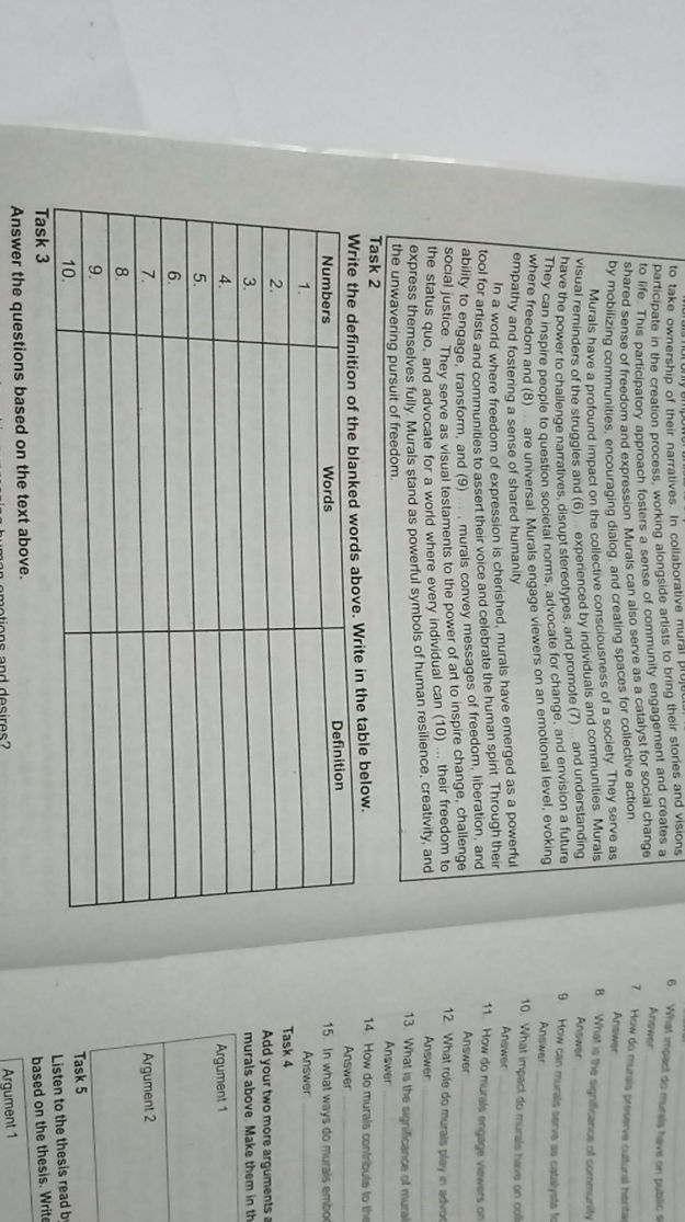 Task 2 Write the definition of the blanked | StudyX