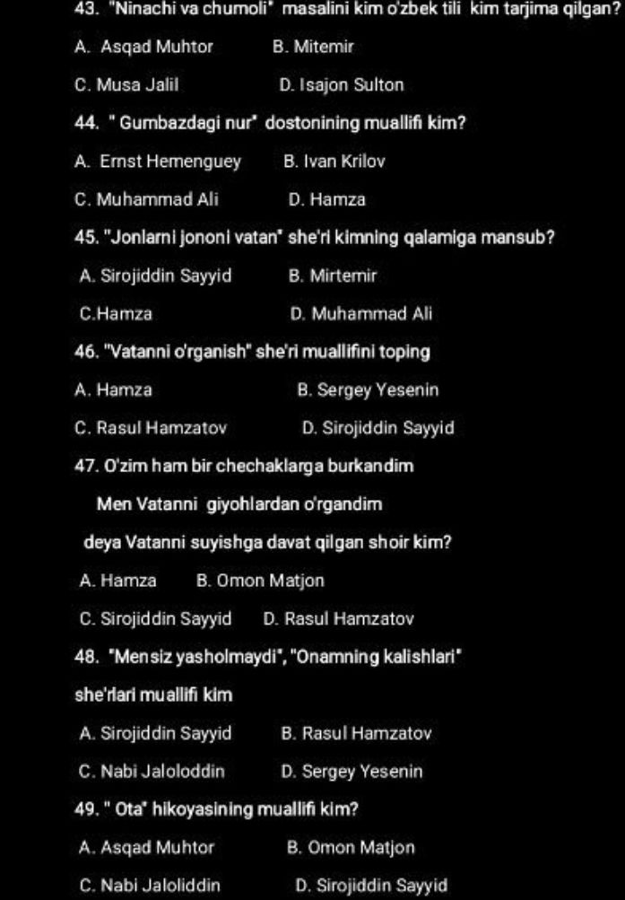 43 Ninachi va chumoli masalini kim ozbek | StudyX