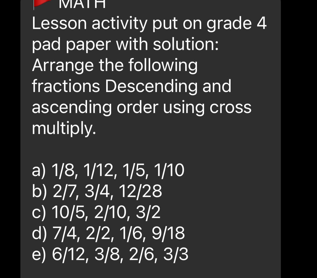 Lesson activity put on grade 4 pad paper | StudyX