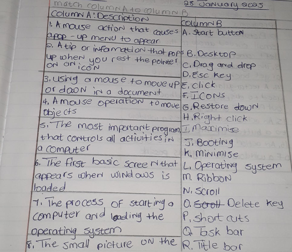 match column A to column B Column A | StudyX