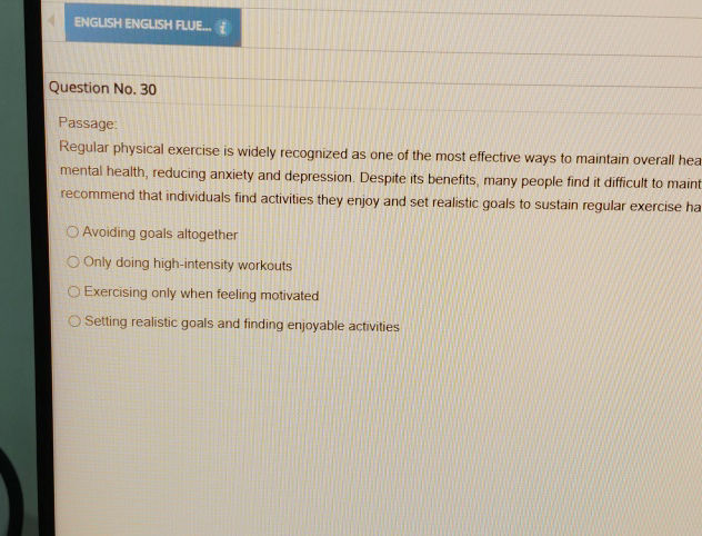 Question No 30 Passage Regular physical | StudyX