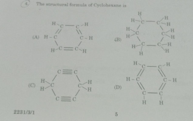 The structural formula of Cyclohexane is (A) | StudyX