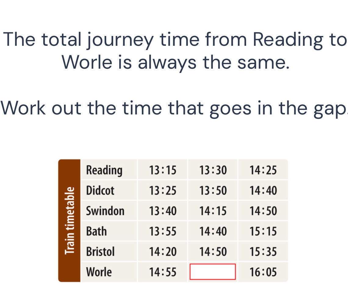 The total journey time from Reading to Worle | StudyX