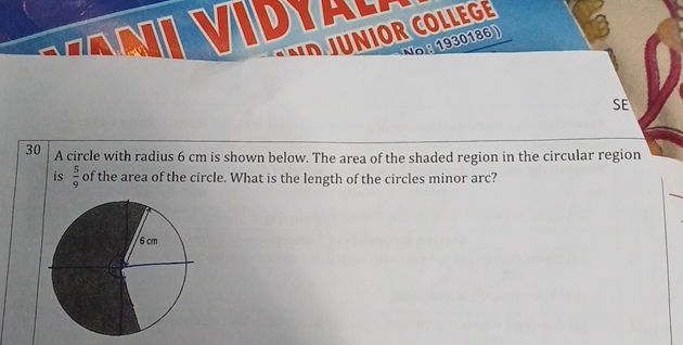 A circle with radius 6 cm is shown below The