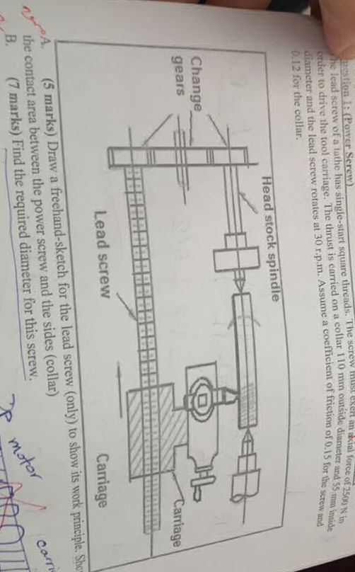 Question 1 (Power Screw) The lead screw of a | StudyX