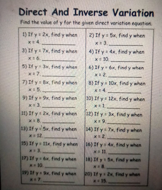 Direct And Inverse Variation Find the value
