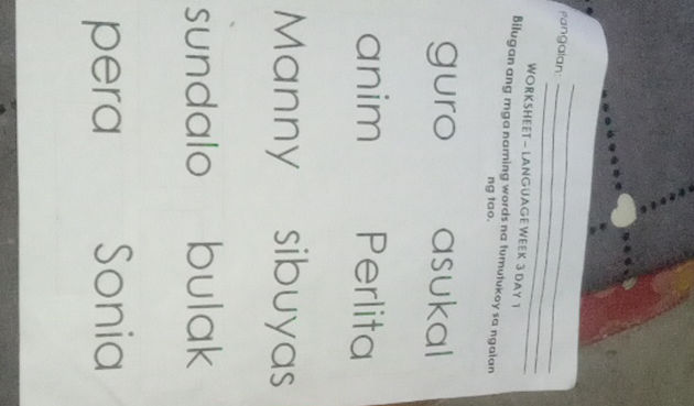 Pangalan WORKSHEET - LANGUAGE WEEK 3 DAY 1 | StudyX