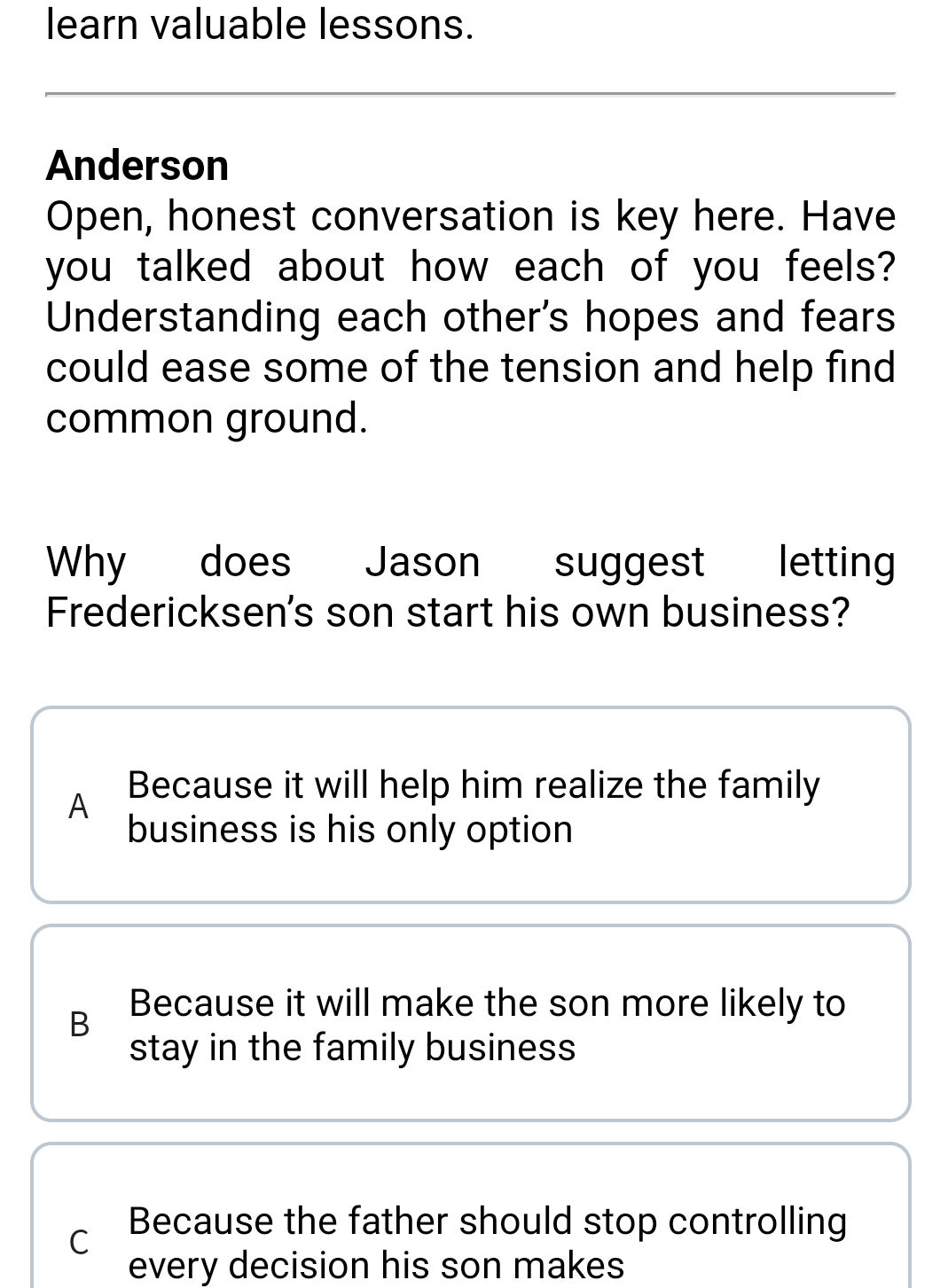 learn valuable lessons Anderson Open honest | StudyX