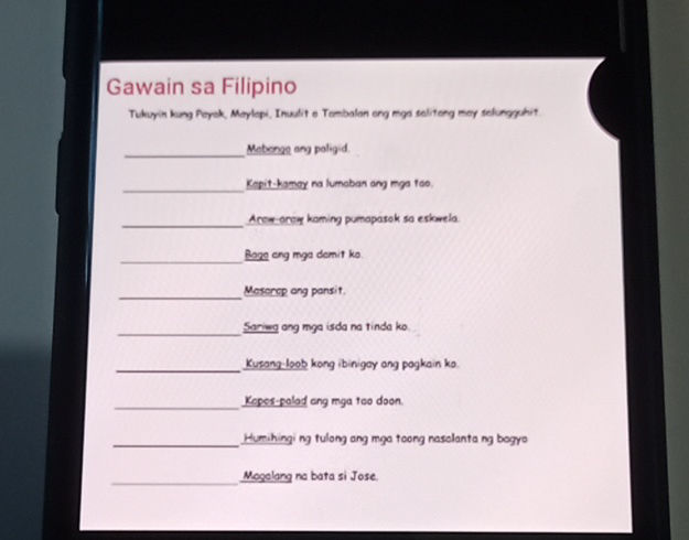 Gawain sa Filipino Tukuyin kung Payak | StudyX