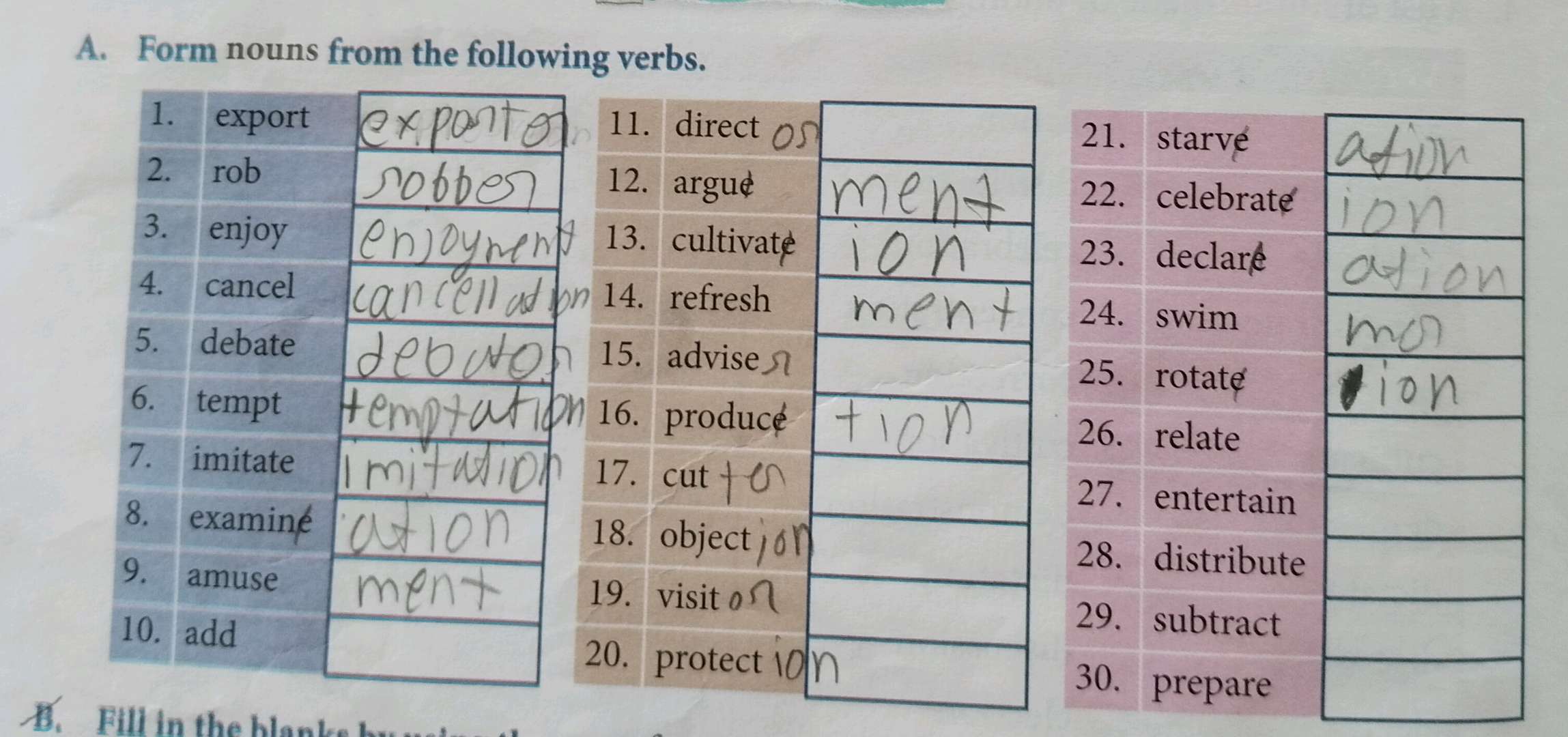 A Form nouns from the following verbs 1 | StudyX