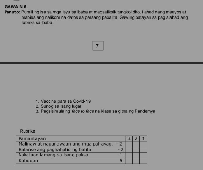 GAWAIN 6 Panuto Pumili ng isa sa mga isyu sa | StudyX