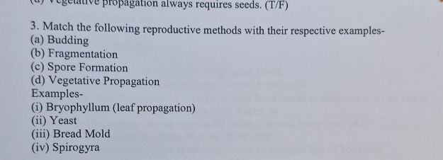 3 Match the following reproductive methods | StudyX