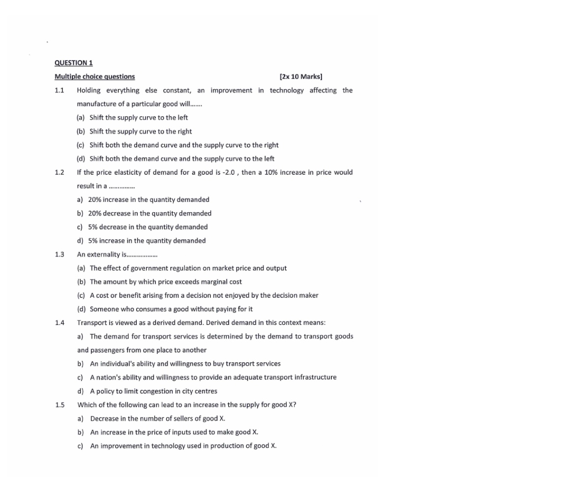 QUESTION 1 Multiple choice questions 2x 10 | StudyX