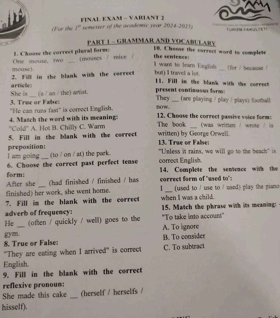 1 Choose the correct plural form One mouse | StudyX