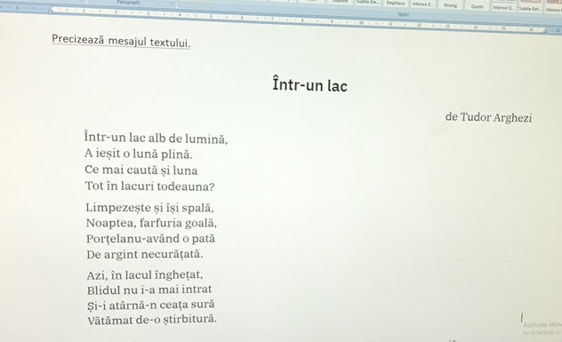 Precizeaz mesajul textului ntr-un lac de | StudyX