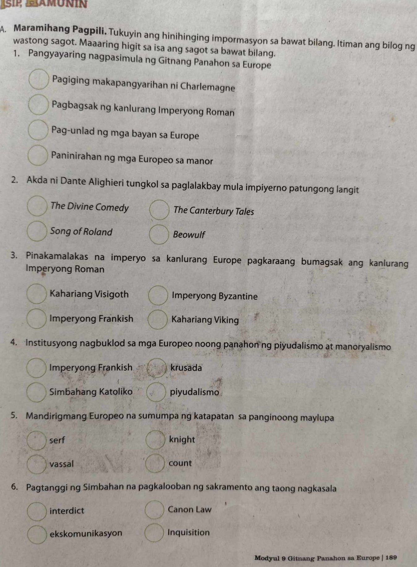 A Maramihang Pagpili Tukuyin ang hinihinging | StudyX