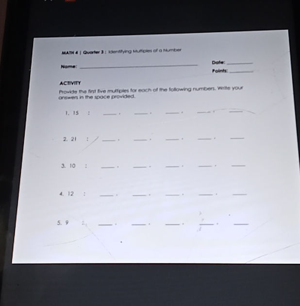 MATH 4 Quarter 3 Identifying Multiples of a | StudyX