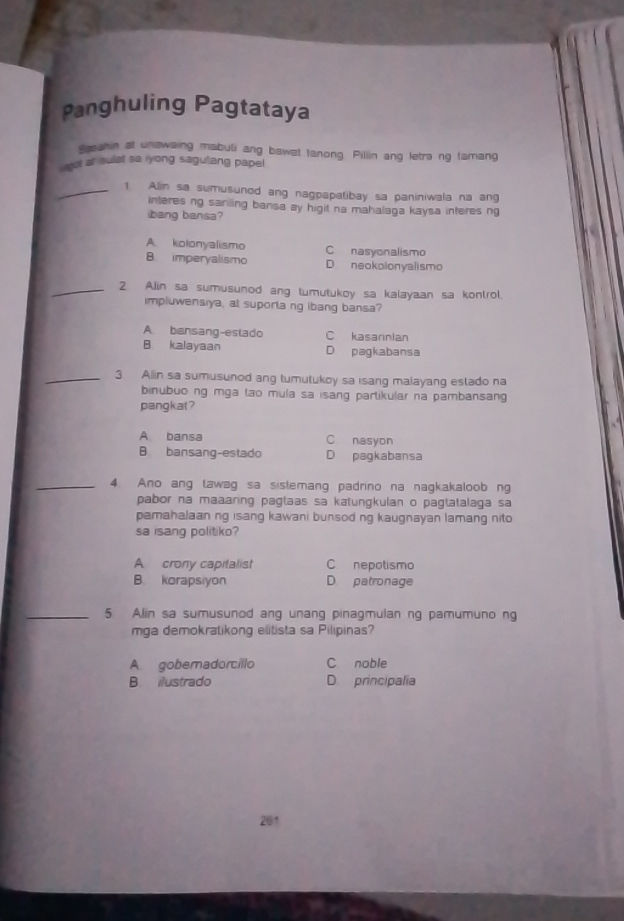 Panghuling Pagtataya Basahin at unawaing | StudyX