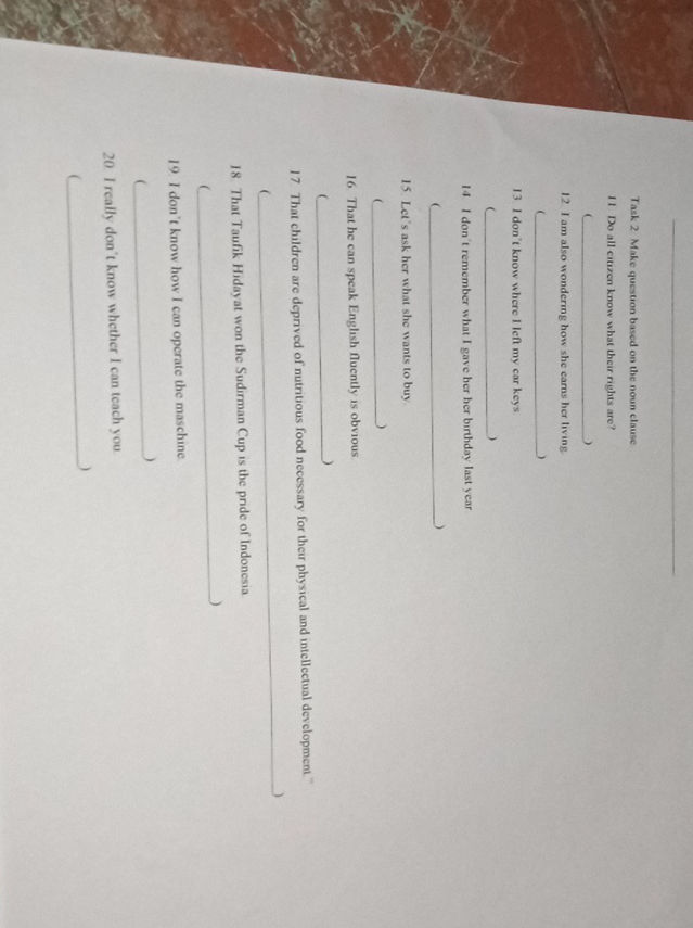 Task 2 Make question based on the noun | StudyX