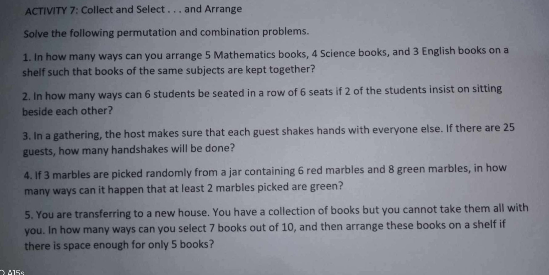ACTIVITY 7 Collect and Select and Arrange | StudyX