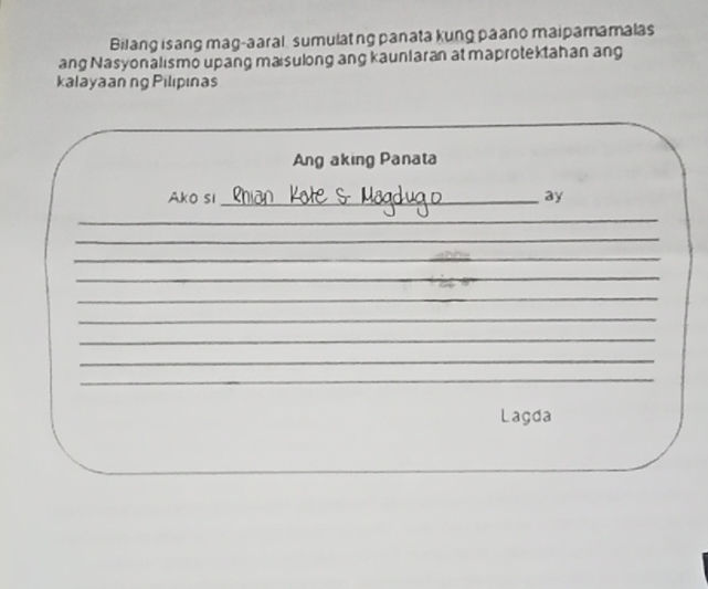 Bilang isang mag-aaral sumulat ng panata | StudyX