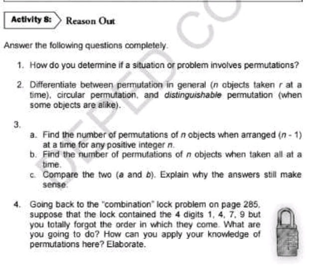 Activity 8 Reason Out Answer the following | StudyX