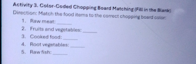 Activity 3 Color-Coded Chopping Board | StudyX