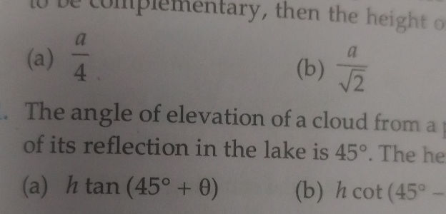 The angle of elevation of a cloud from a | StudyX