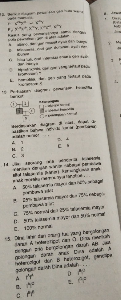 12 Berikut diagram pewarisan gen buta warna | StudyX