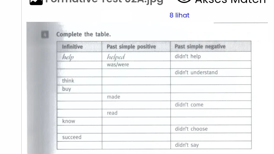 Complete the table Infinitive Past simple | StudyX