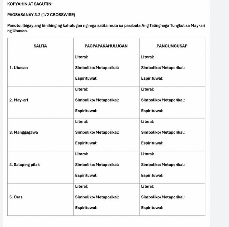KOPYAHIN AT SAGUTIN PAGSASANAY 32 (1/2 | StudyX