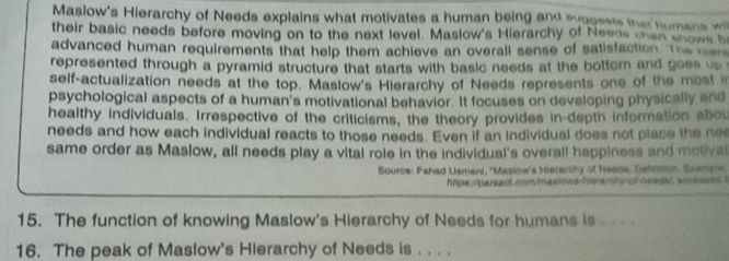 15 The function of knowing Maslows Hierarchy | StudyX